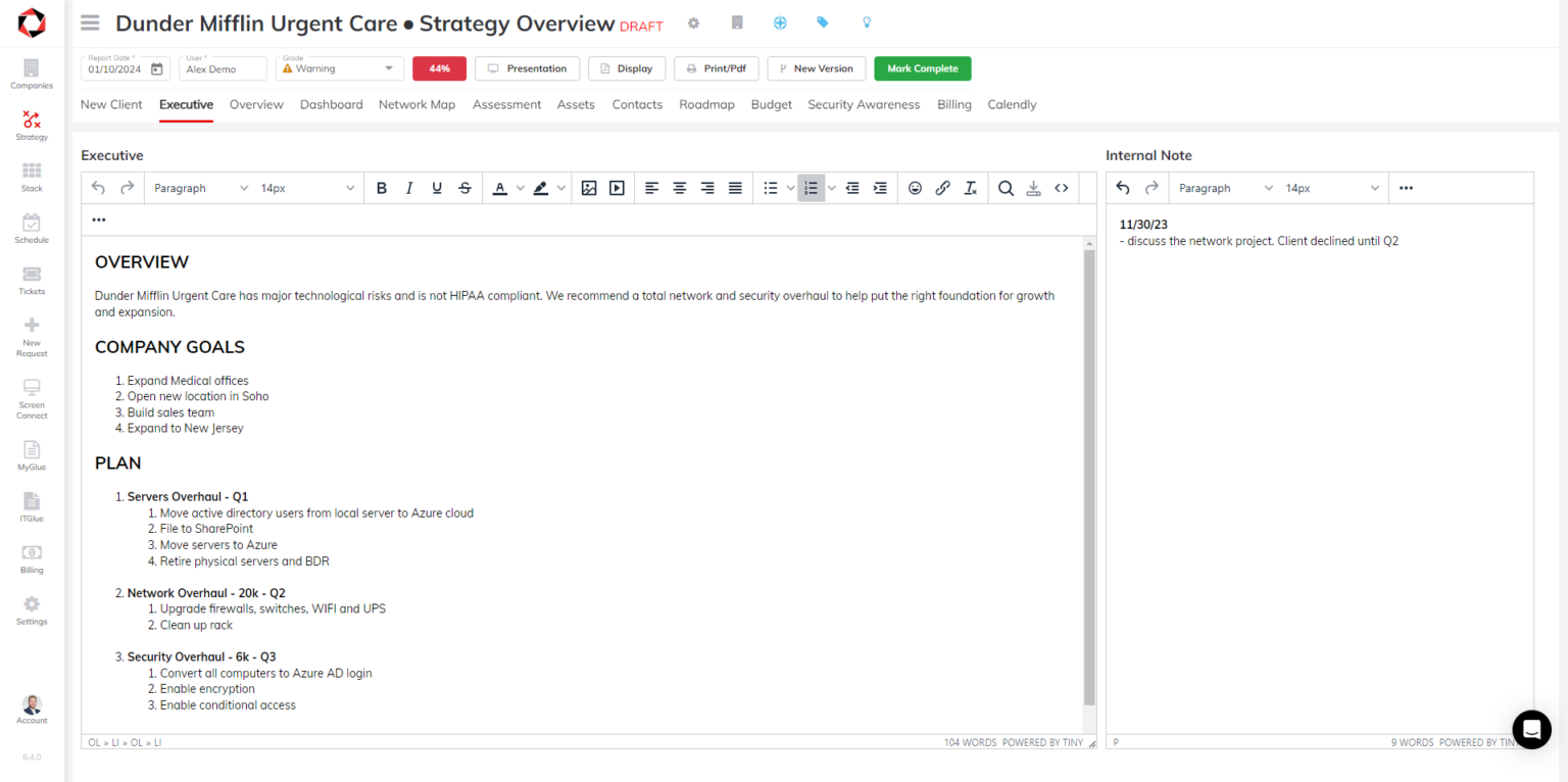 vCIO Software, QBR Automation for MSPs - Strategy Overview vCIO Software, QBR Automation for MSPs - Strategy Overview